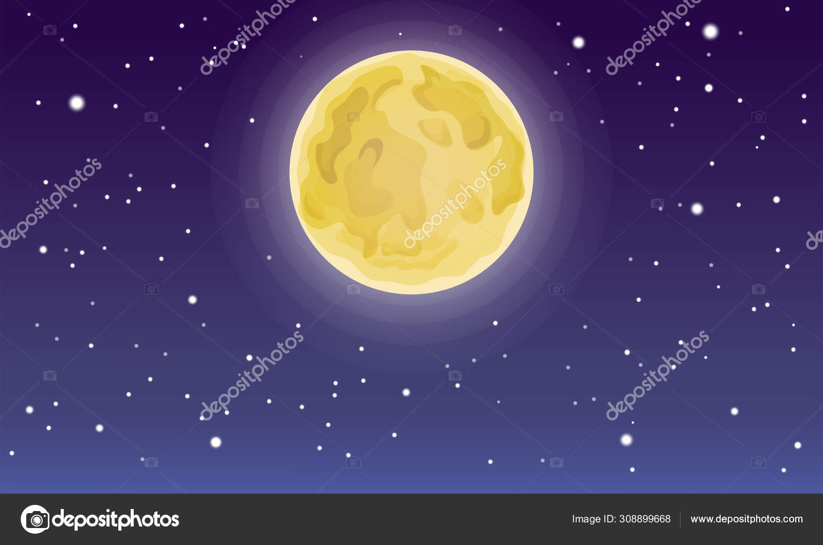 Desen animat lună plină pe cerul întunecat de noapte înstelat. Înstelat ...