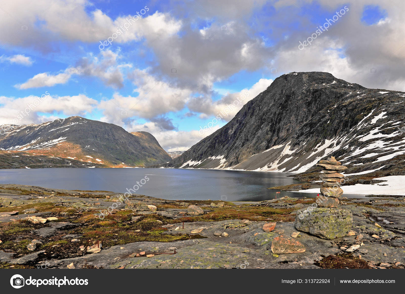 Stone pyramid and mountain lake, natural landscape Stock Photo by ...