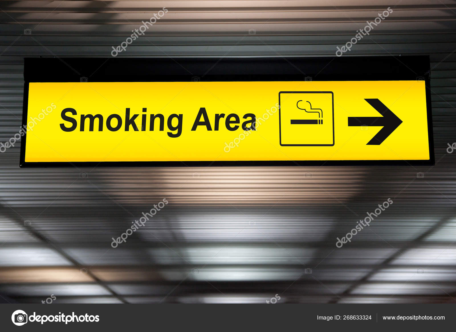 Smoking area sign with icon and arrow pointing to smoking area zone ...
