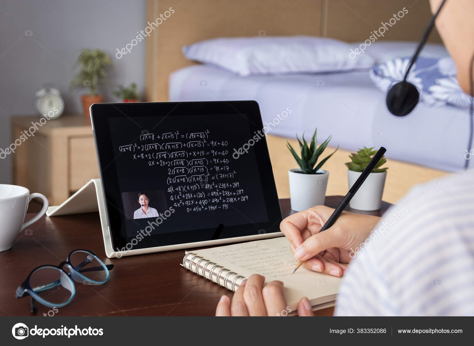 Asian Teacher Live Streaming Online Lesson Student Make Lecture Digital ...