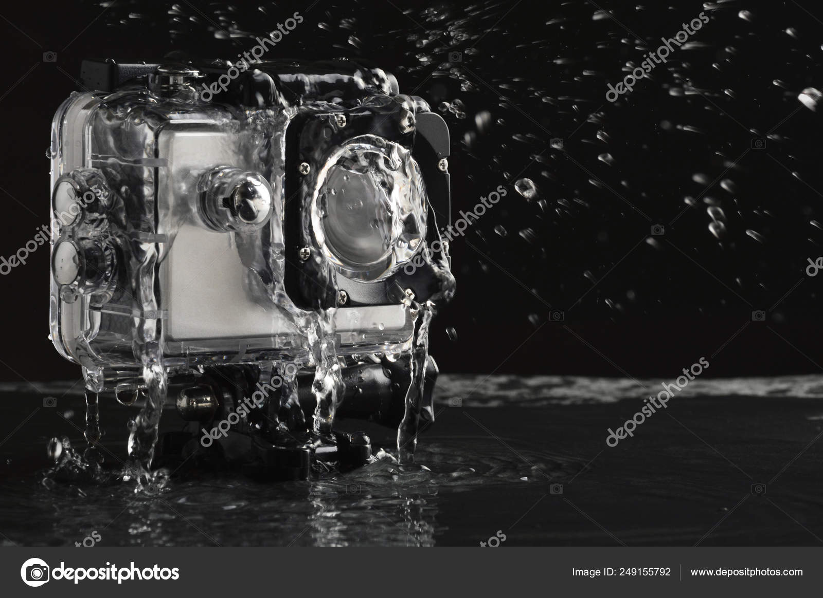 Flowing Water Waterproof Action Camera Wet Black Stone Background Stock ...