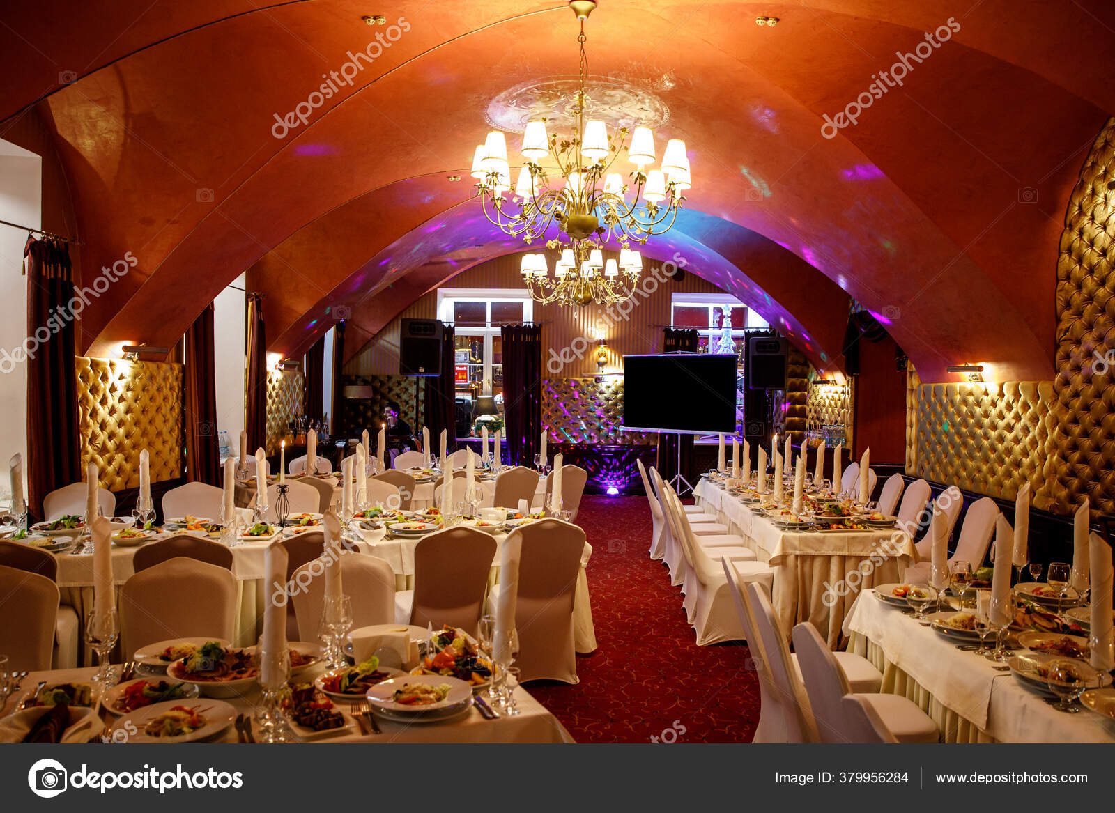 Red Hall Ready Banquet Stock Photo by ©9parusnikov 379956284