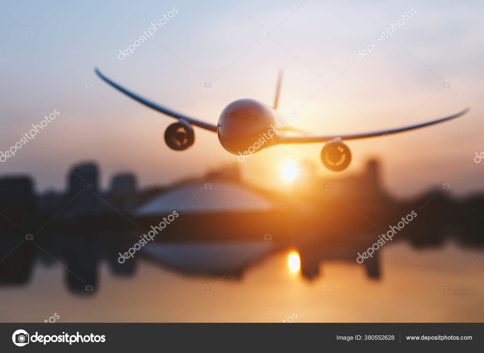 Plane Flight Sunset Sky Background — Stock Photo © 9parusnikov #380552628