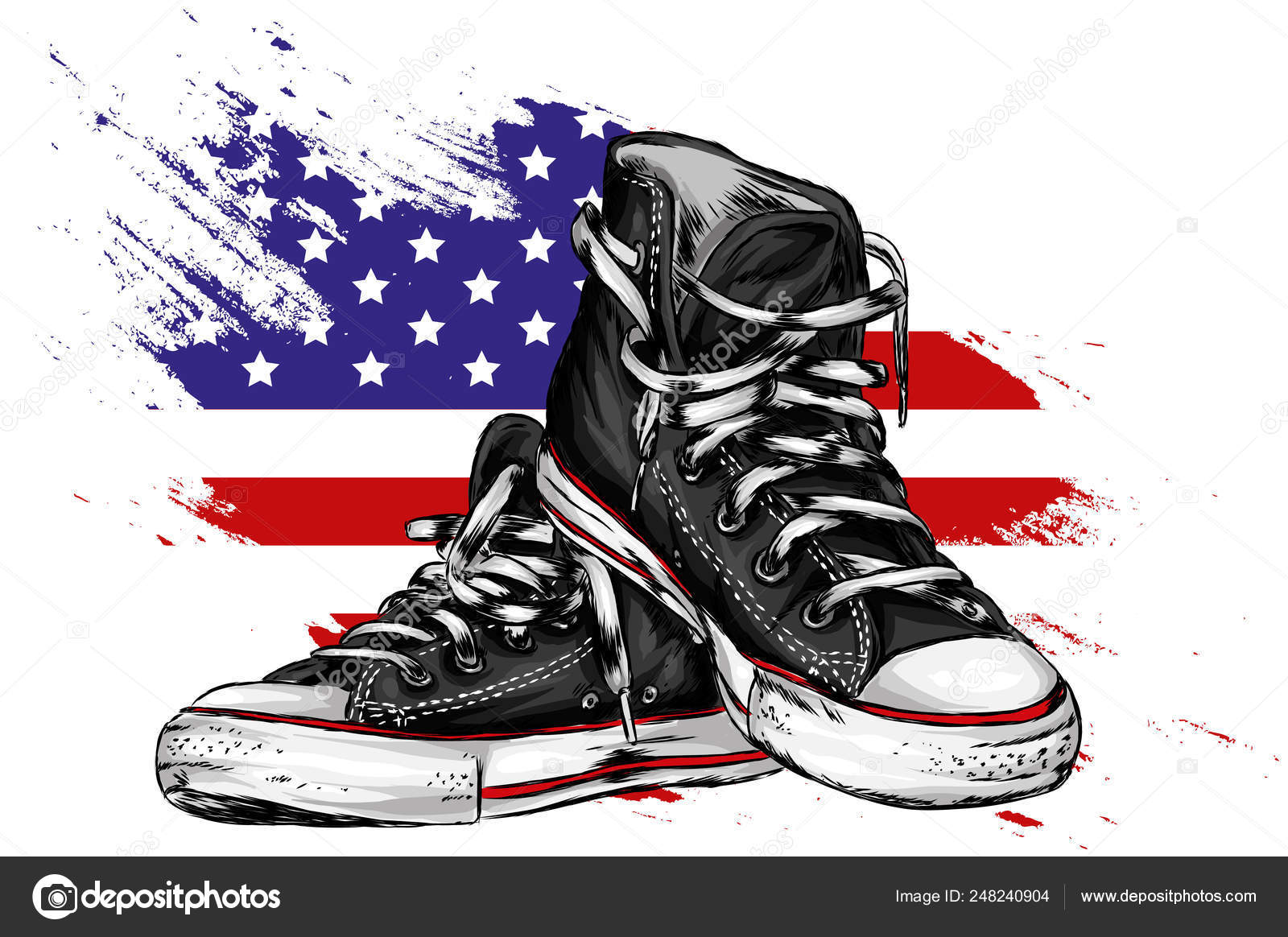 Beautiful Hand Drawn Sneakers Background Flag Usa Vector Illustration ...