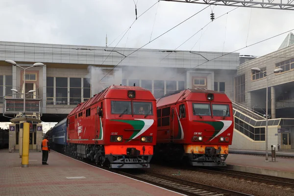Minsk Central Station Trains Belarus — Stock Editorial Photo ...