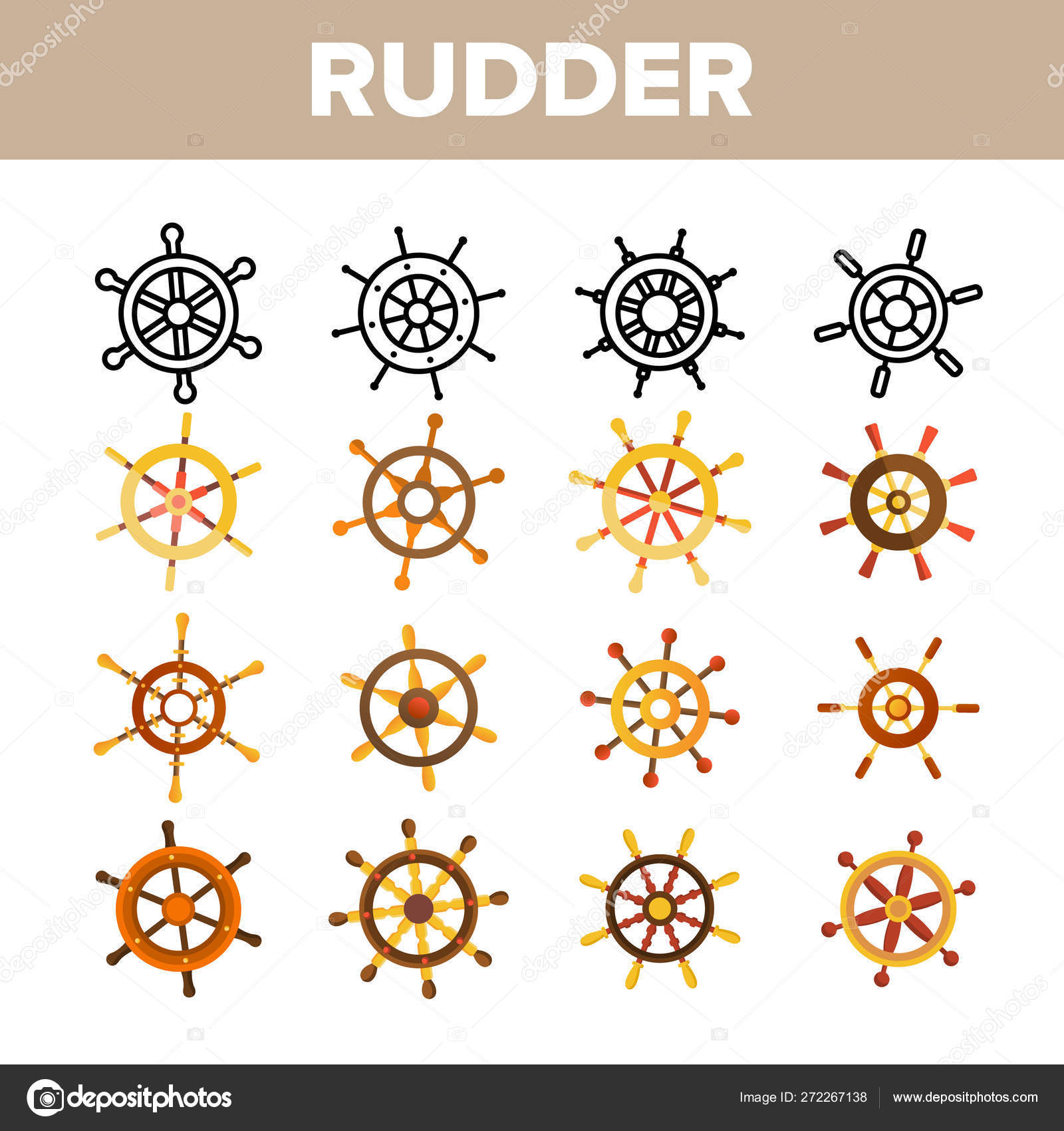 Steering Wheel, Rudder Linear Vector Icons Set Stock Vector Image by ...