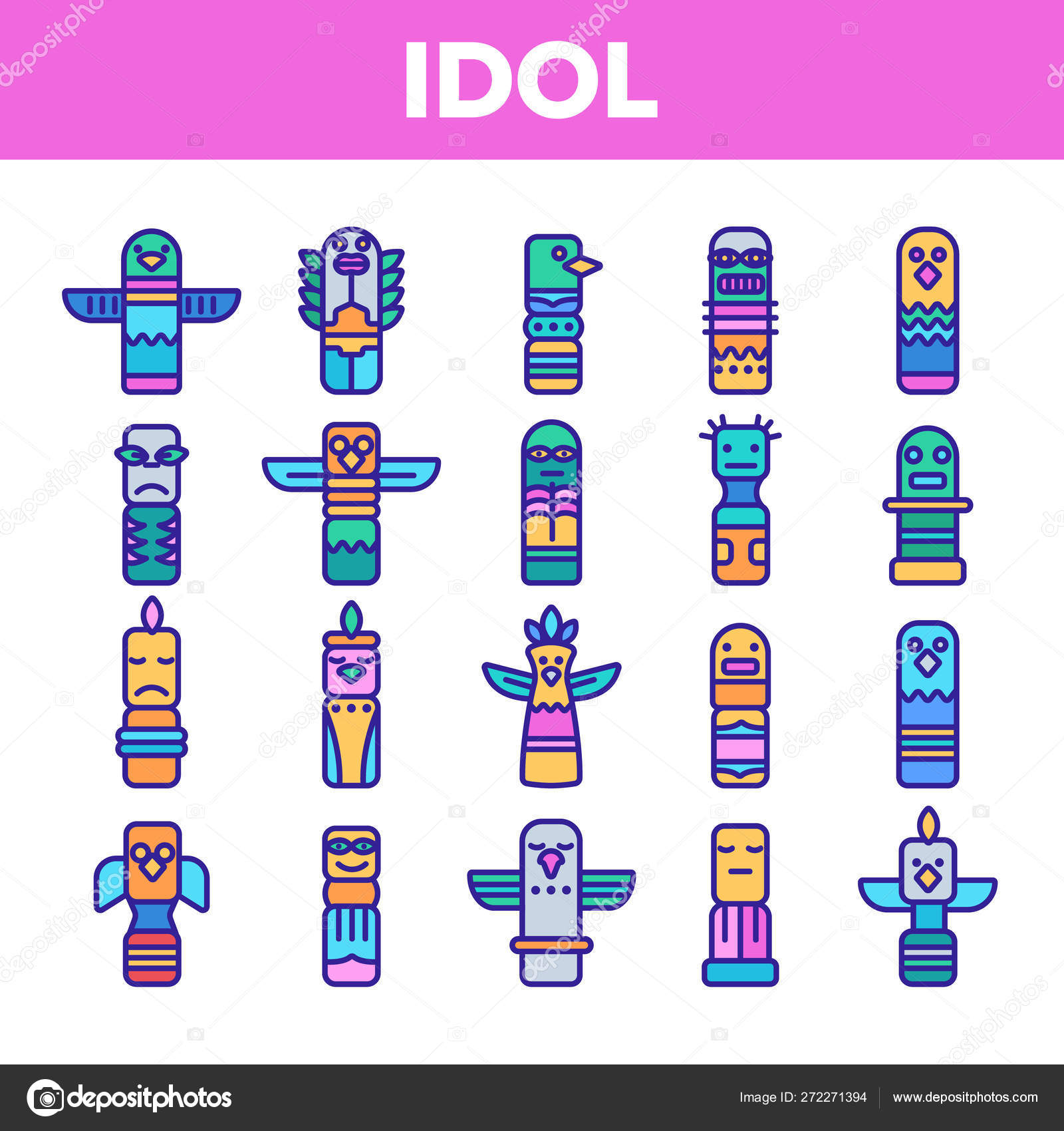 Tribal Ancient Idols Vector Linear Icons Set Stock Vector Image by ...