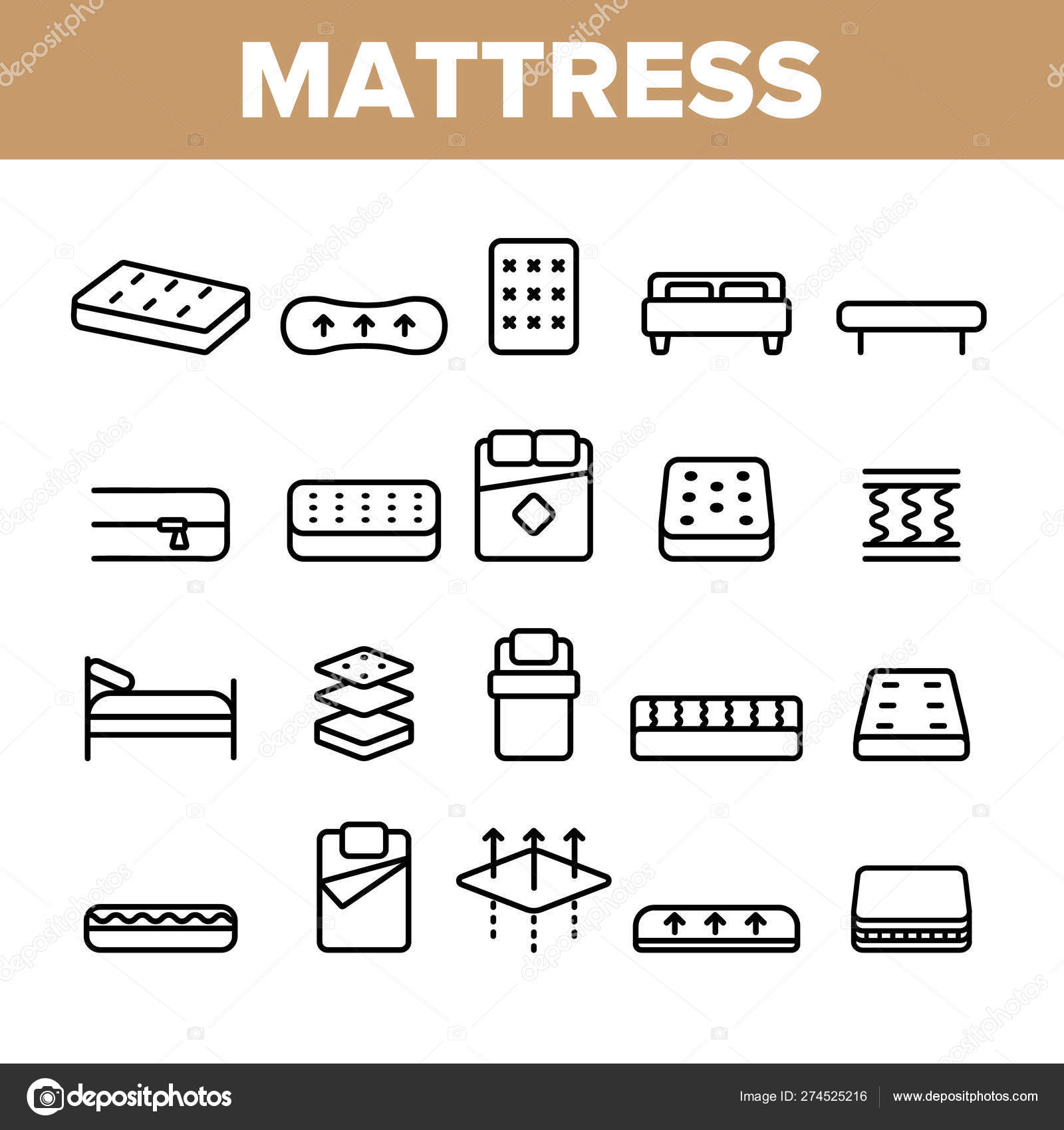 Mattress Types And Material Vector Linear Icons Set Stock Vector Image ...