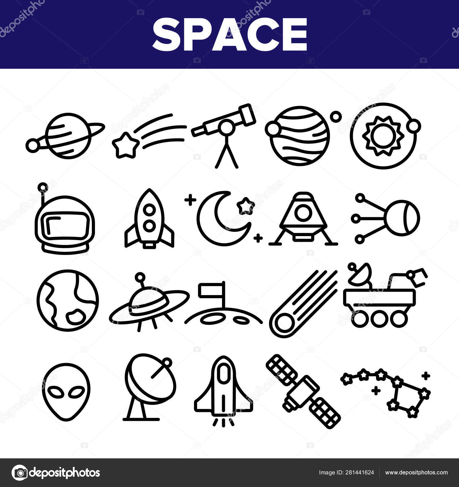 Space Exploration Vector Thin Line Icons Set. Stock Vector by ...