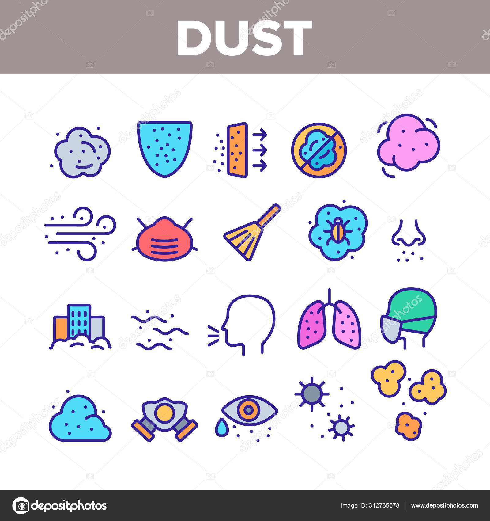 Dust And Polluted Air Color Icons Set Vector Stock Vector Image by ...