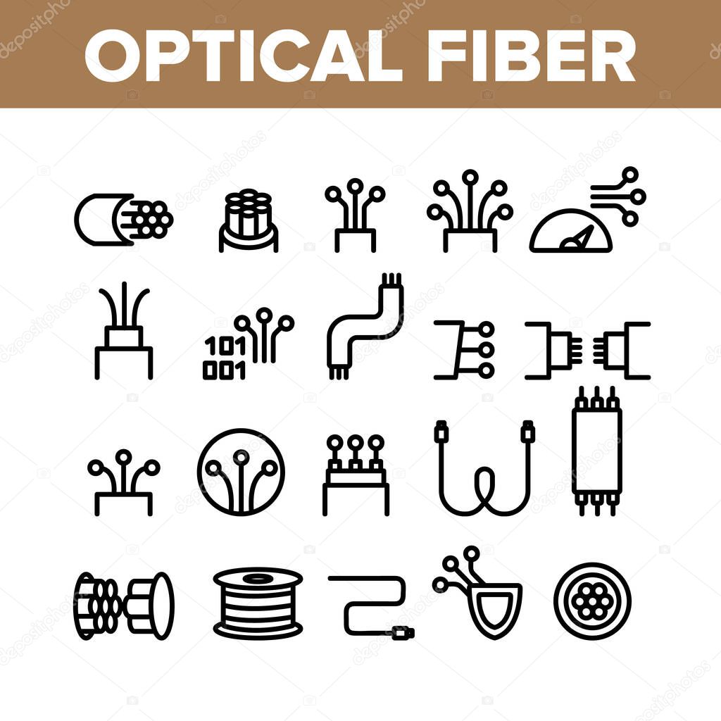 Vector de conjunto de iconos de elementos de colección de fibra óptica 2022