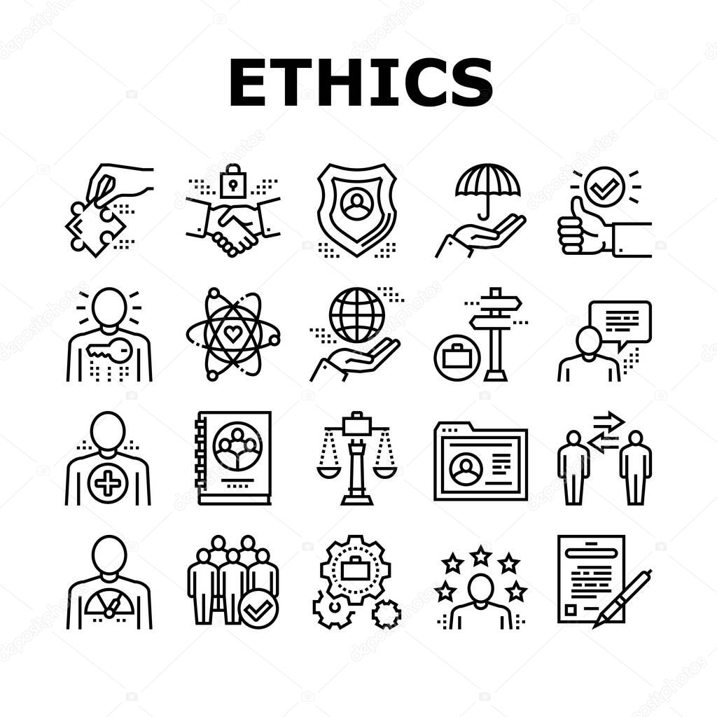 Ética empresarial Colección moral Iconos Set Vector. Ética social y ...