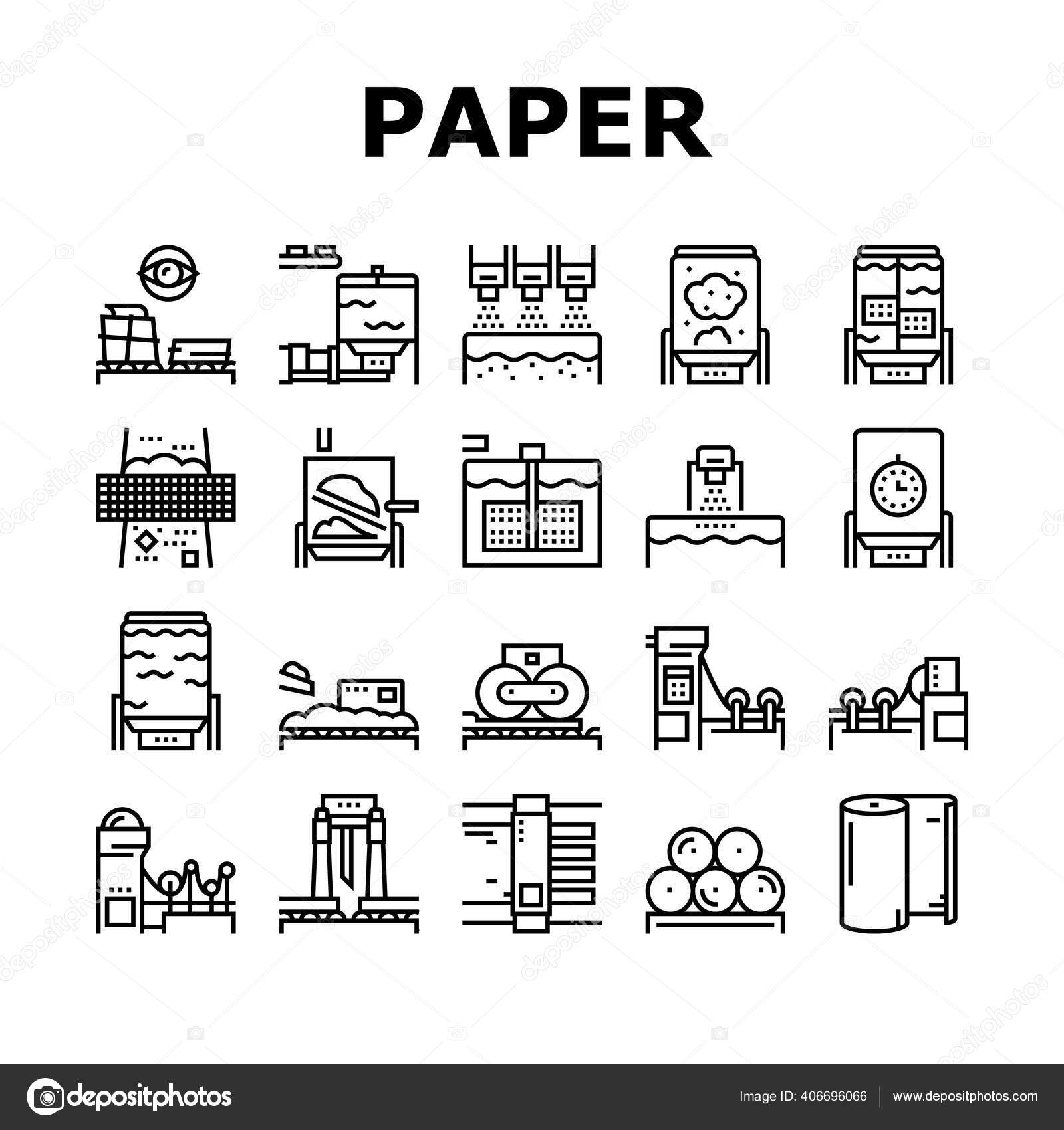 Paper Production Plant Collection Icons Set Vector Wood Chips Chemical ...