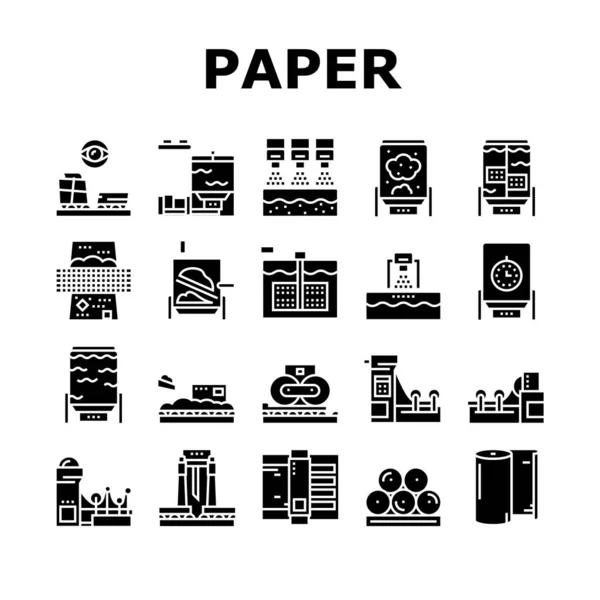 Paper Production Plant Collection Icons Set Vector Wood Chips Chemical ...