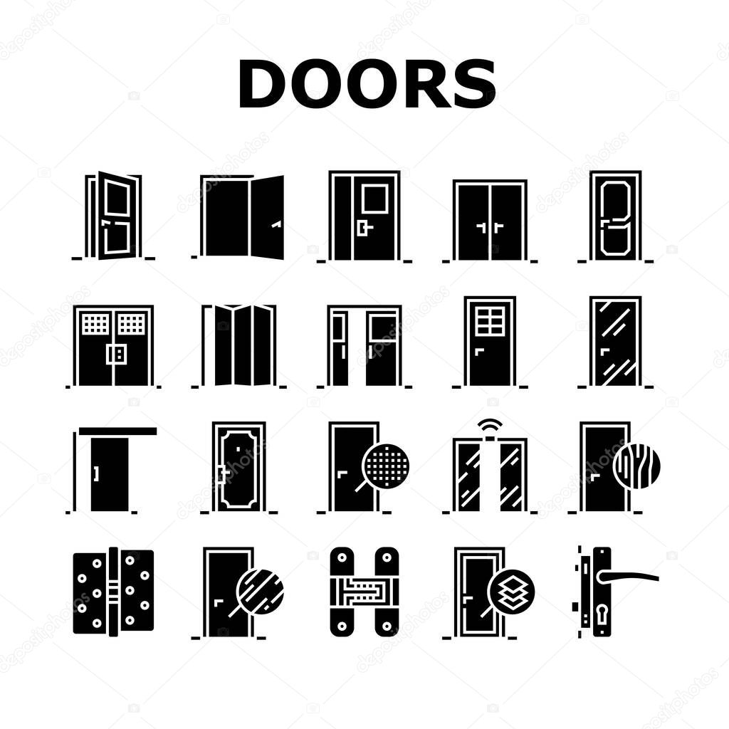 Interior Puertas Tipos Colección Iconos Set Vector. Puertas batientes ...