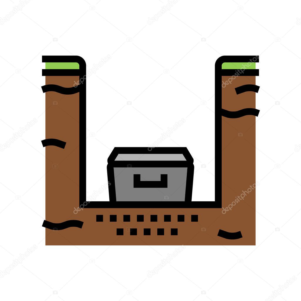 ataúd en sepultura pit color vector icono. ataúd en el letrero ...