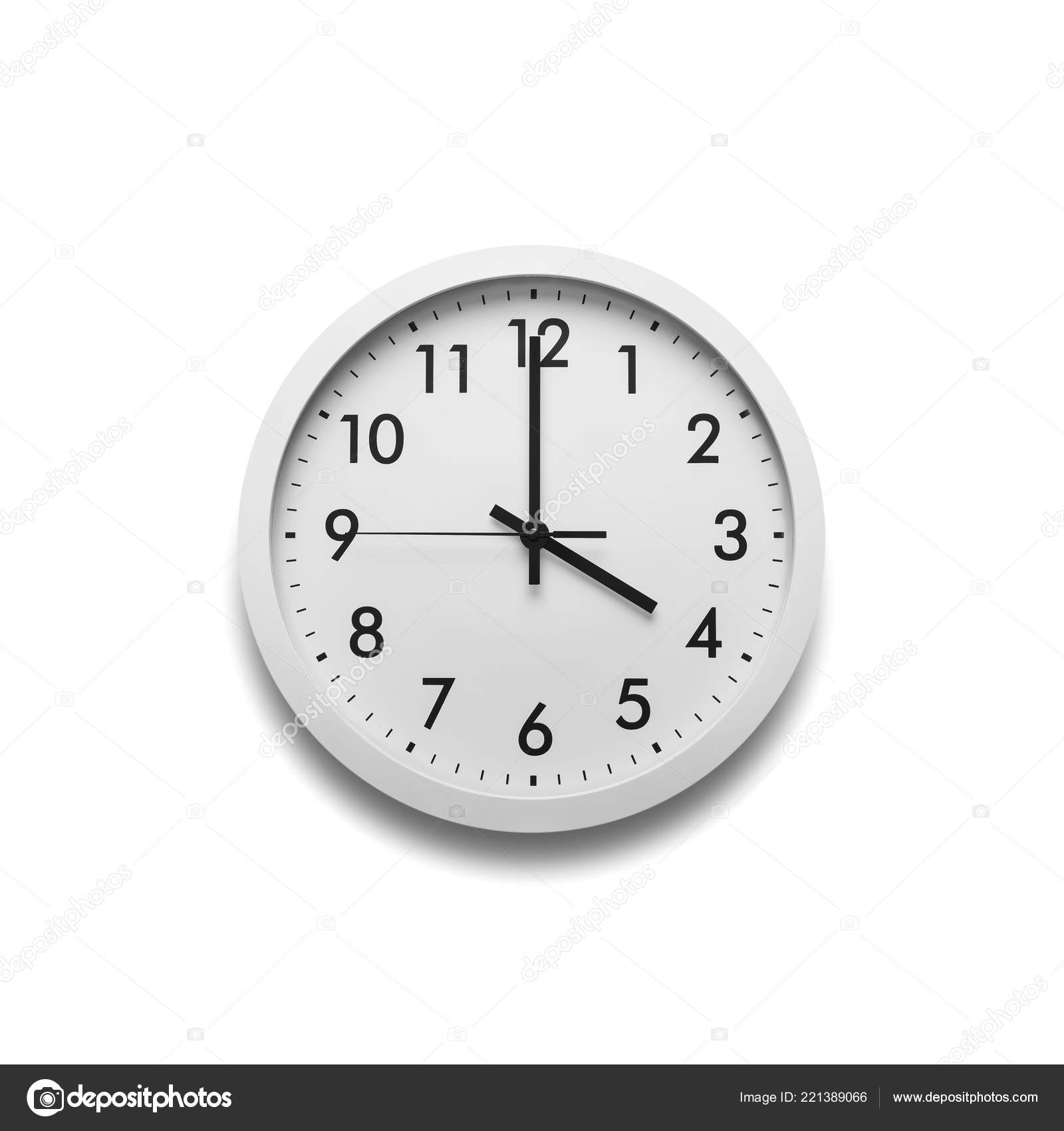 White Wall Clock Isolated White Background Clock Four Oclock — Stock ...
