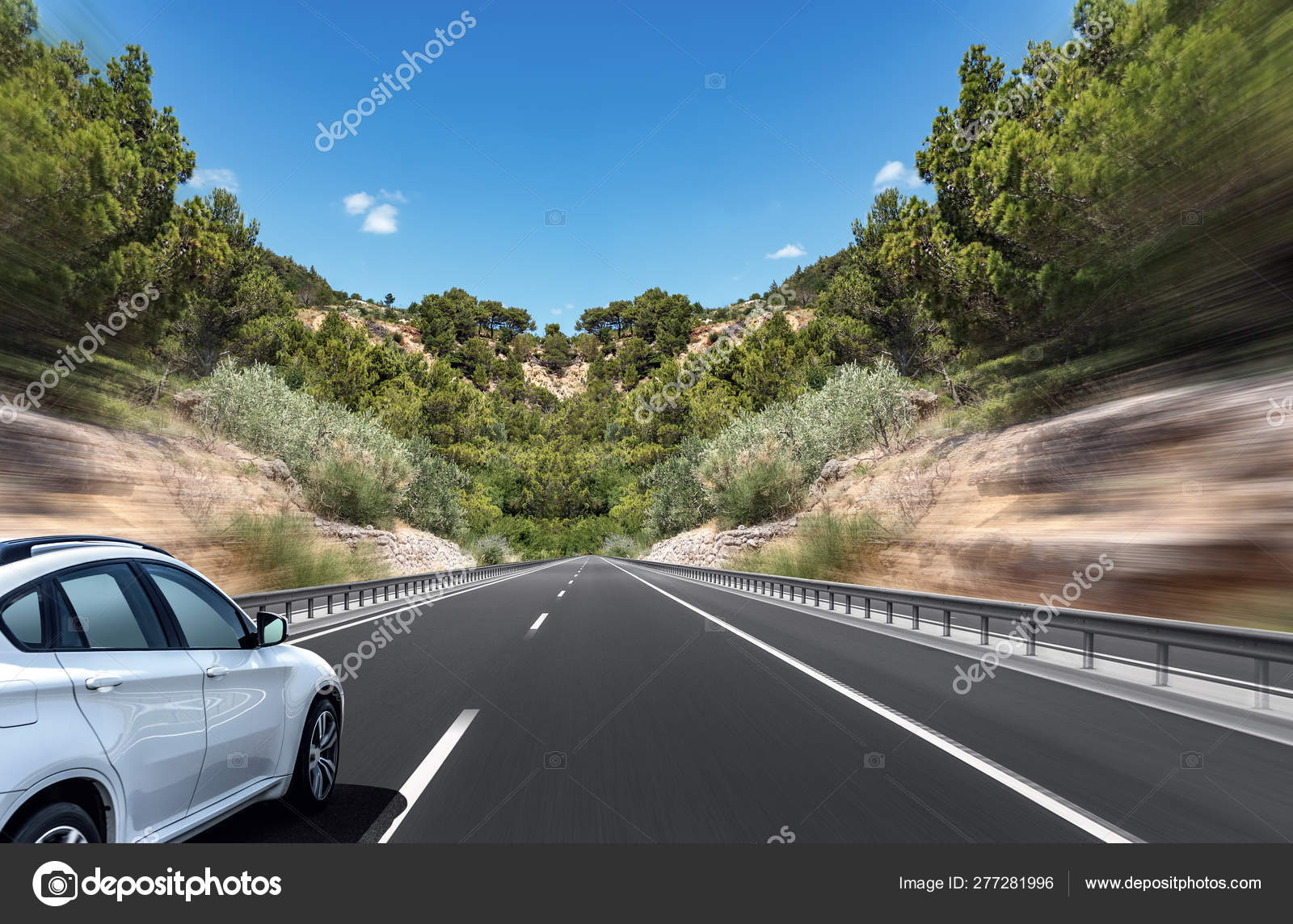 White car rushing along a high-speed highway. — Stock Photo ...