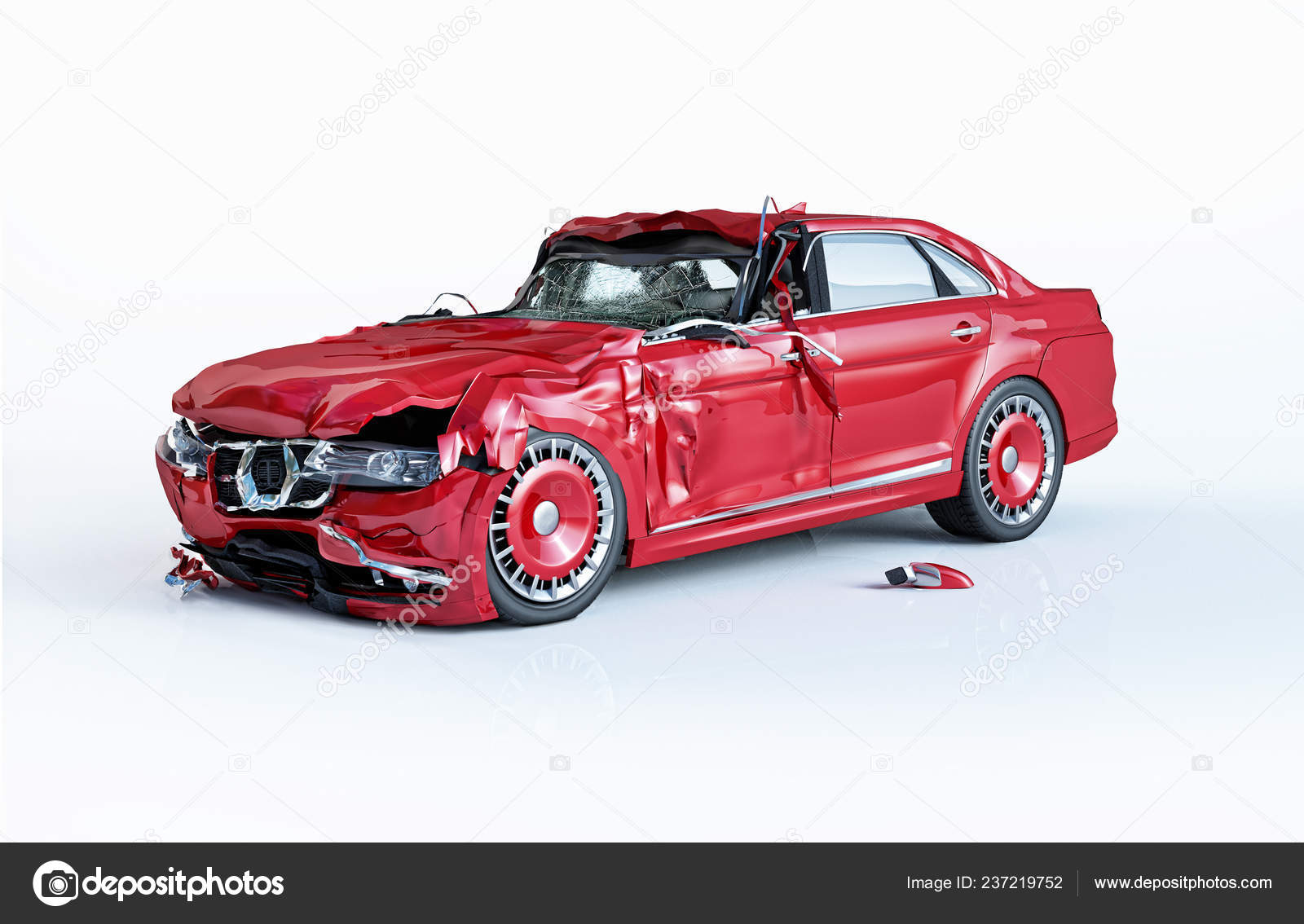 Smashed Car White Background