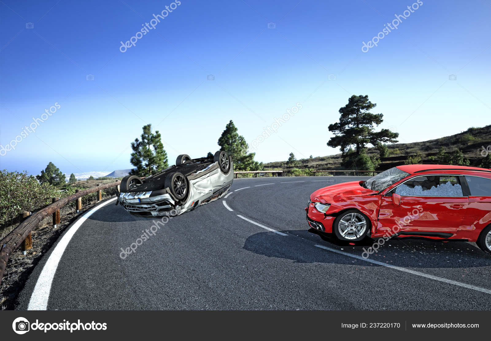 Two Cars Accident Crashed Cars Road Country Side Location Red — Stock ...