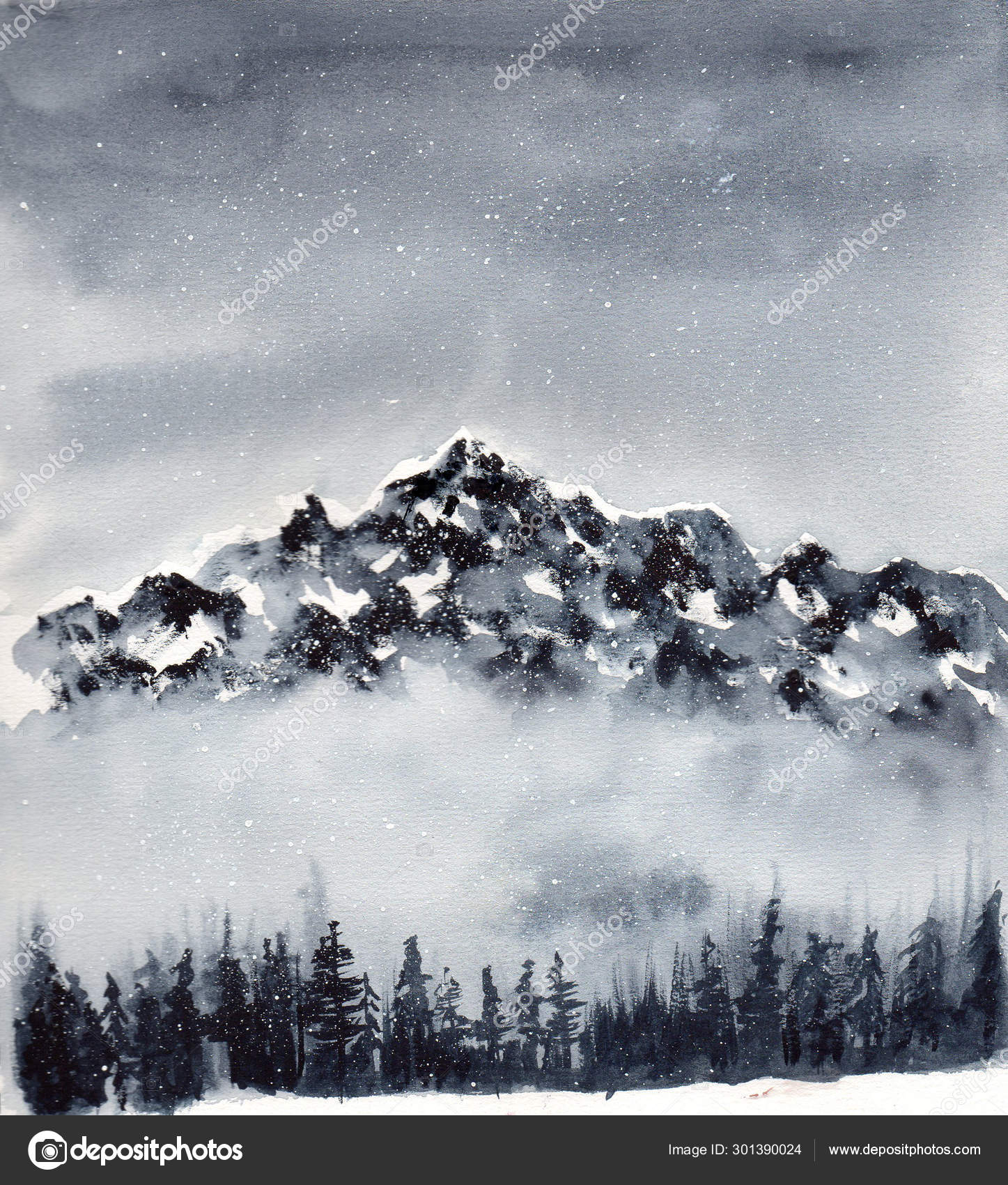 Dark Snowy Pine Forest