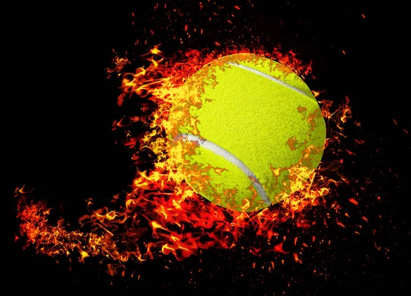 tennis ball in fire isolated on black background. 3D rendering - Stock ...