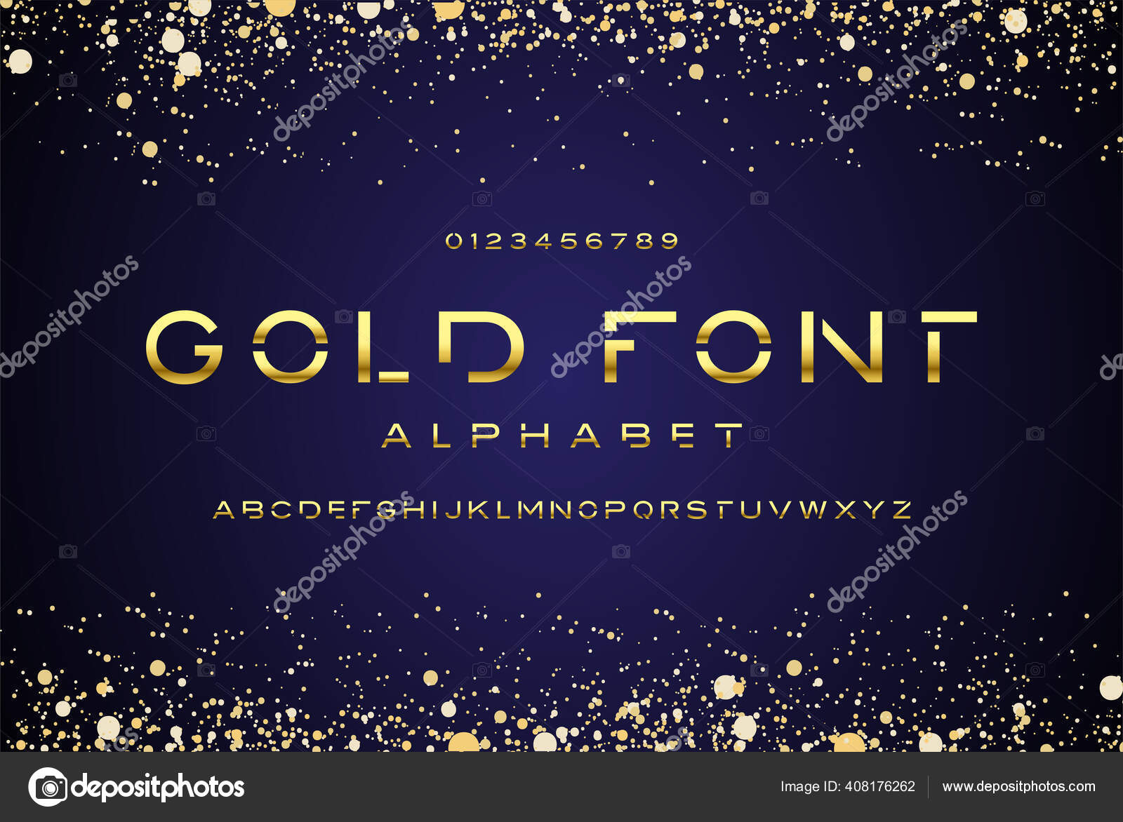 Set Elegant Gold Colored Metal Chrome Alphabet Font Creative Vector ...