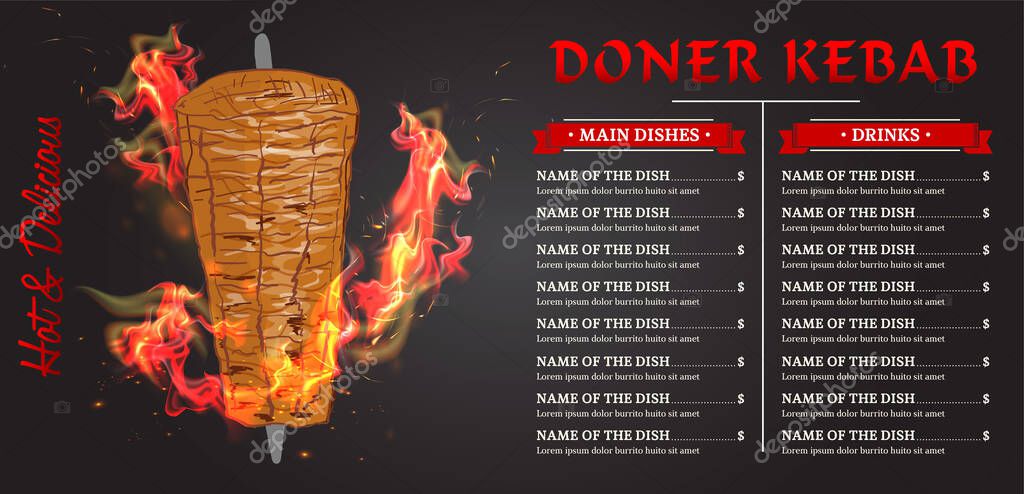 Cocinar Kebab Doner Ingredientes Para Kebab Elementos Diseño Menú ...