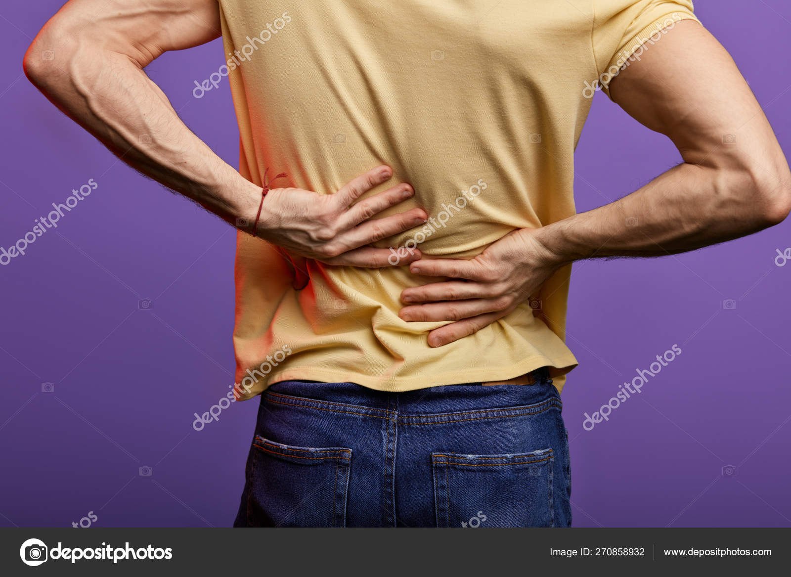 Man touching his back, guy has disk peoblems in his back — Stock Photo ...