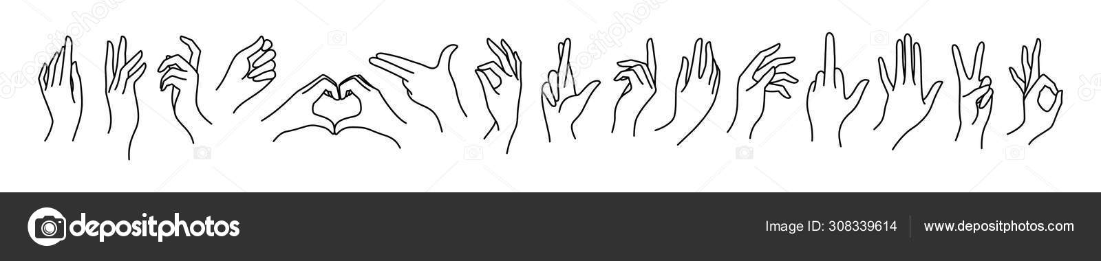Womans Hand Icon Collection Line Vector Set Of Female Hands Of
