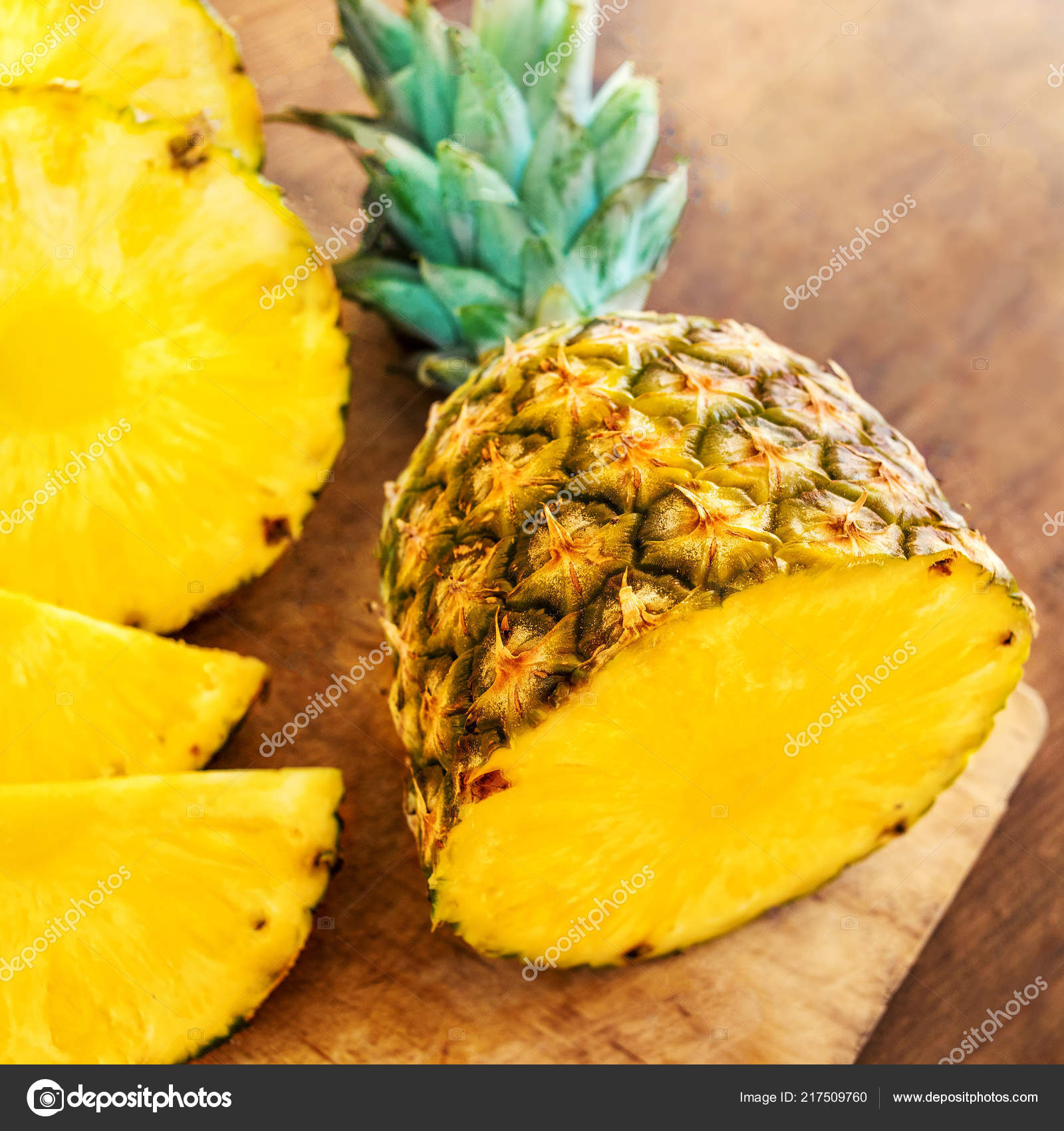 Pineapple Wood Texture Background Whole Sliced Tropical Pineapple ...
