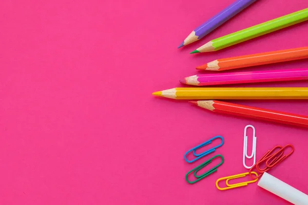 Back School Items School Pink Background Education Concept Back School ...