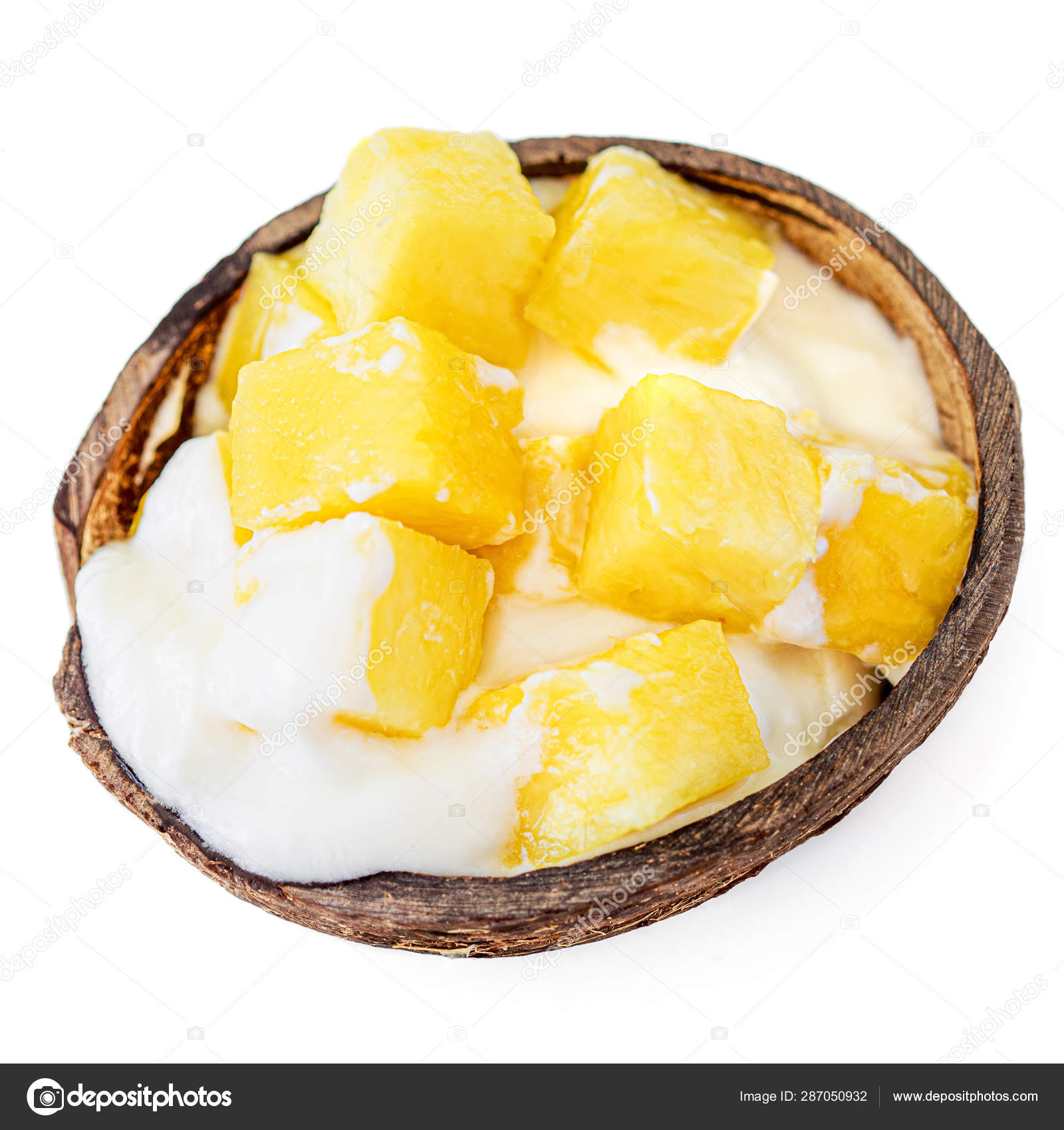 Exotic Dessert made of Coconut Yogurt and sweet mango pieces. Fr ...