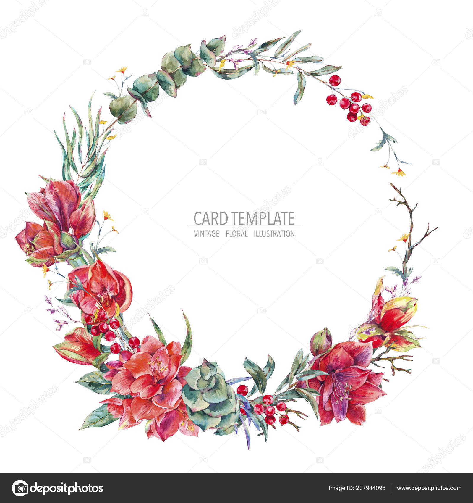 Watercolor floral wreath of red flowers Amaryllis — Stock Photo ...