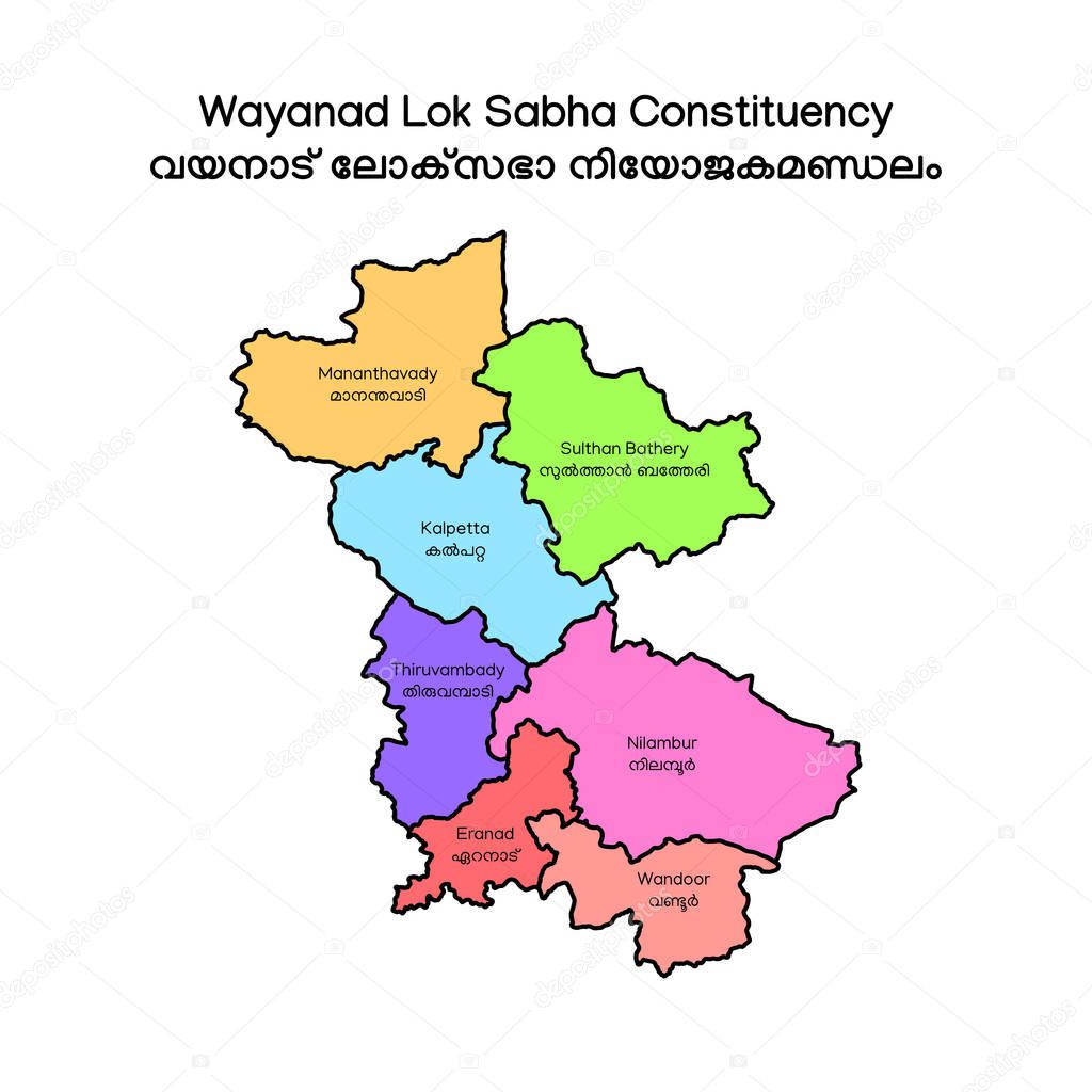 Mapa de Wayanad Lok Sabha con los nombres de los segmentos de la ...
