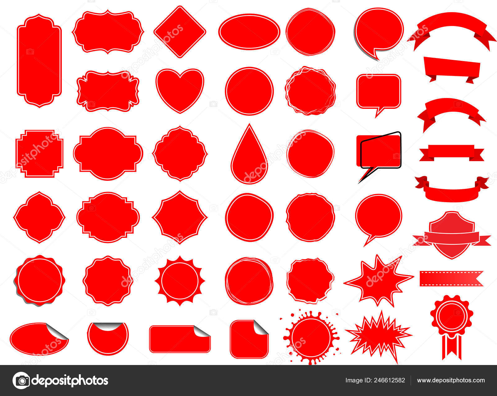 Set Vektor Tag Merah Label Pita Stiker Banner Rancangan Koleksi Vektor ...