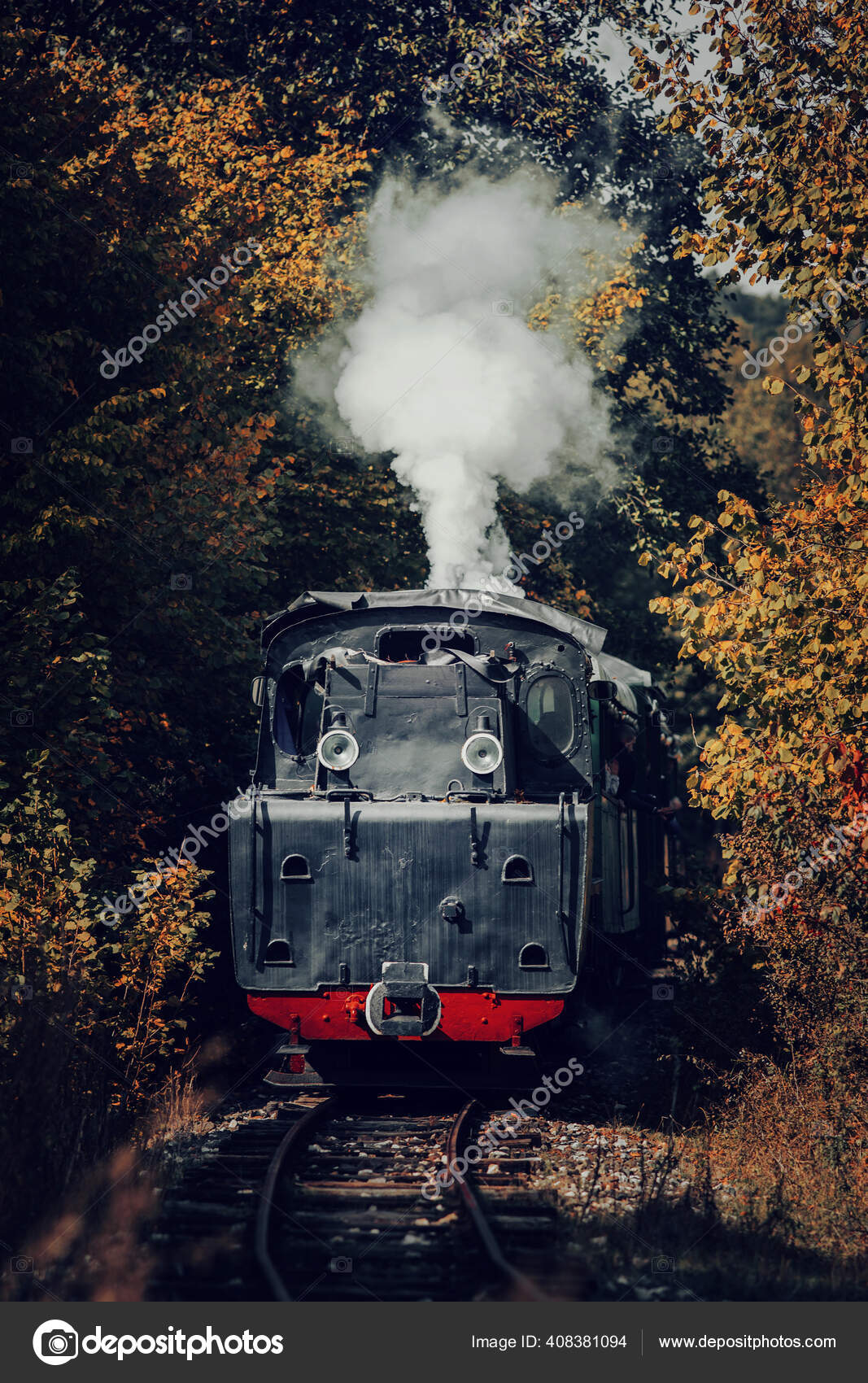 Old Steam Train Autumn Landscape — Stock Photo © belyaaa #408381094