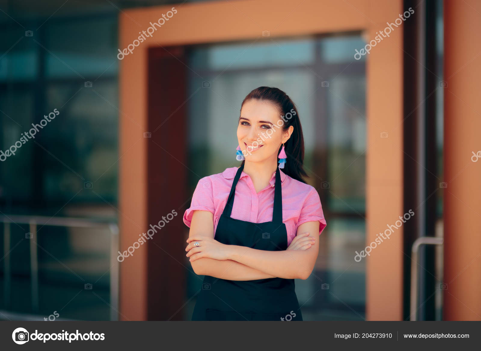 Female Restaurant Bar Employee Front Her Workplace Stock Photo by ...