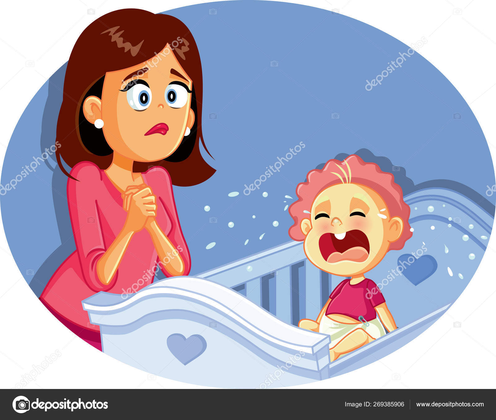 Baby Crying Next Worried Mother Vector Illustration Stock Vector by ©nicoletaionescu 269385906