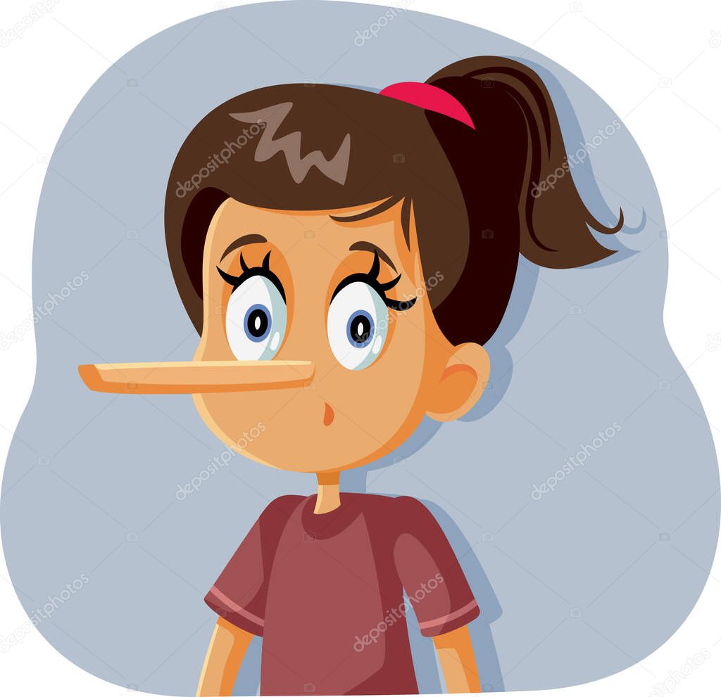 Chica mentirosa con larga nariz Vector de dibujos animados 2024
