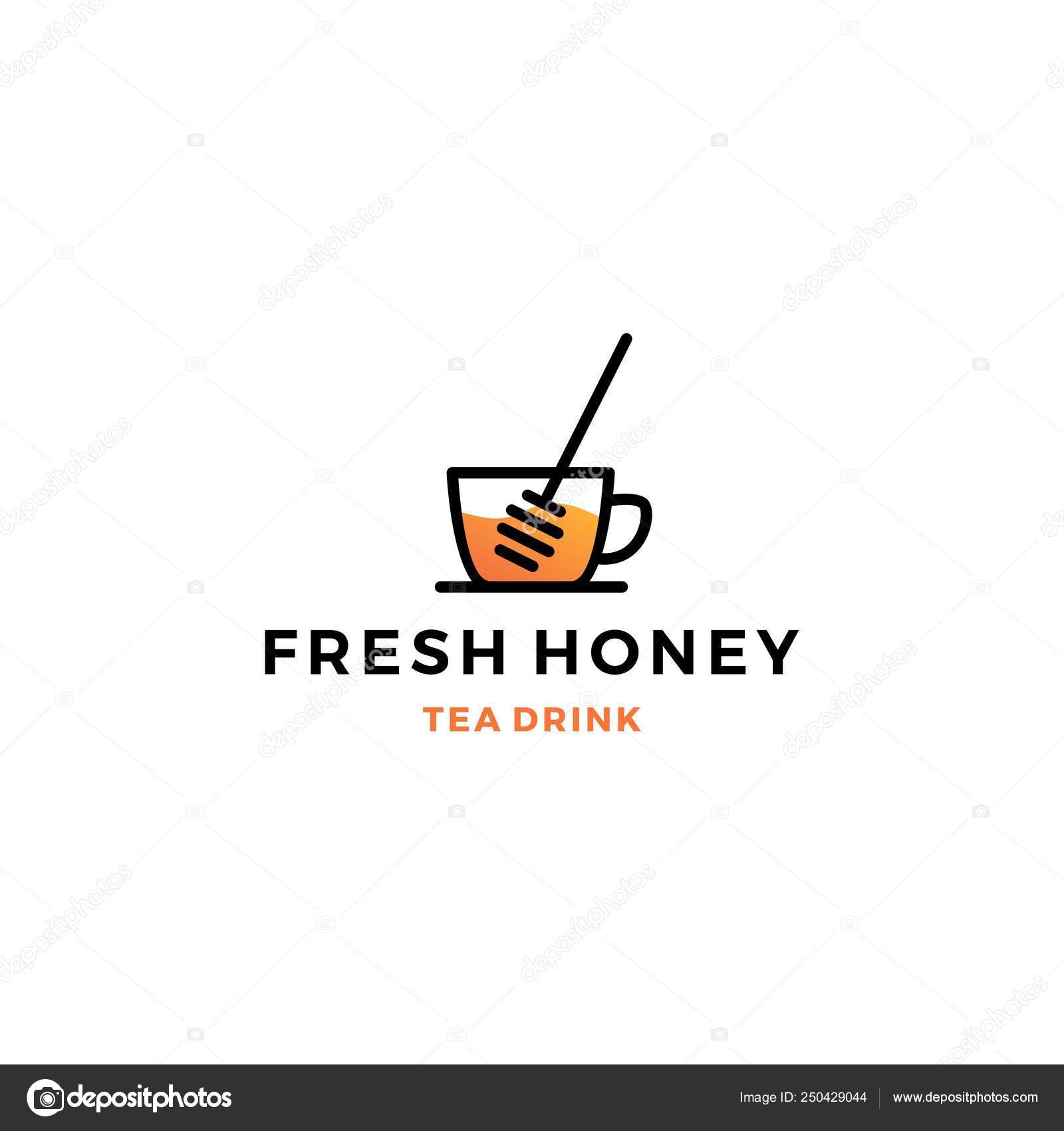 Honey ice tea cup bubble drink logo vector icon label illustration ...