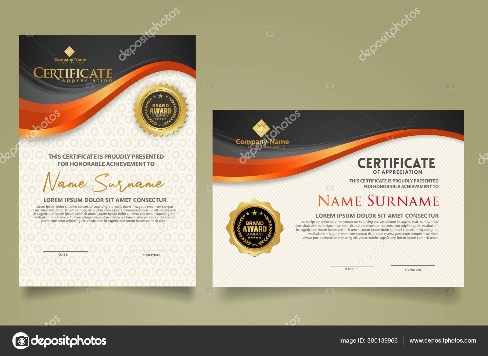 Set Vertical Horizontal Certificate Template Flow Lines Ornament Modern Texture Stock Vector ...