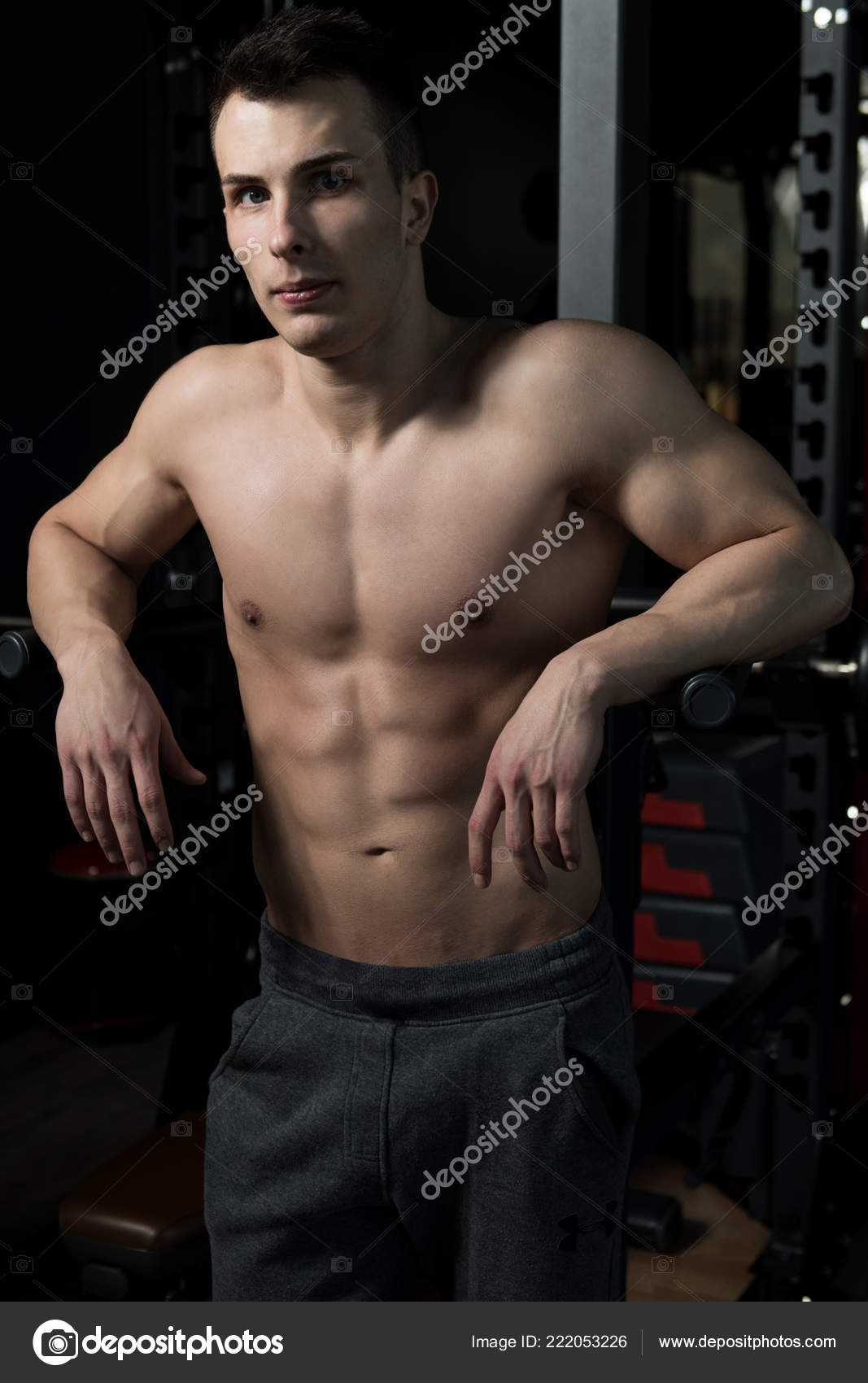 Handsome Good Looking Attractive Young Man Muscular Body Relaxing Gym ...