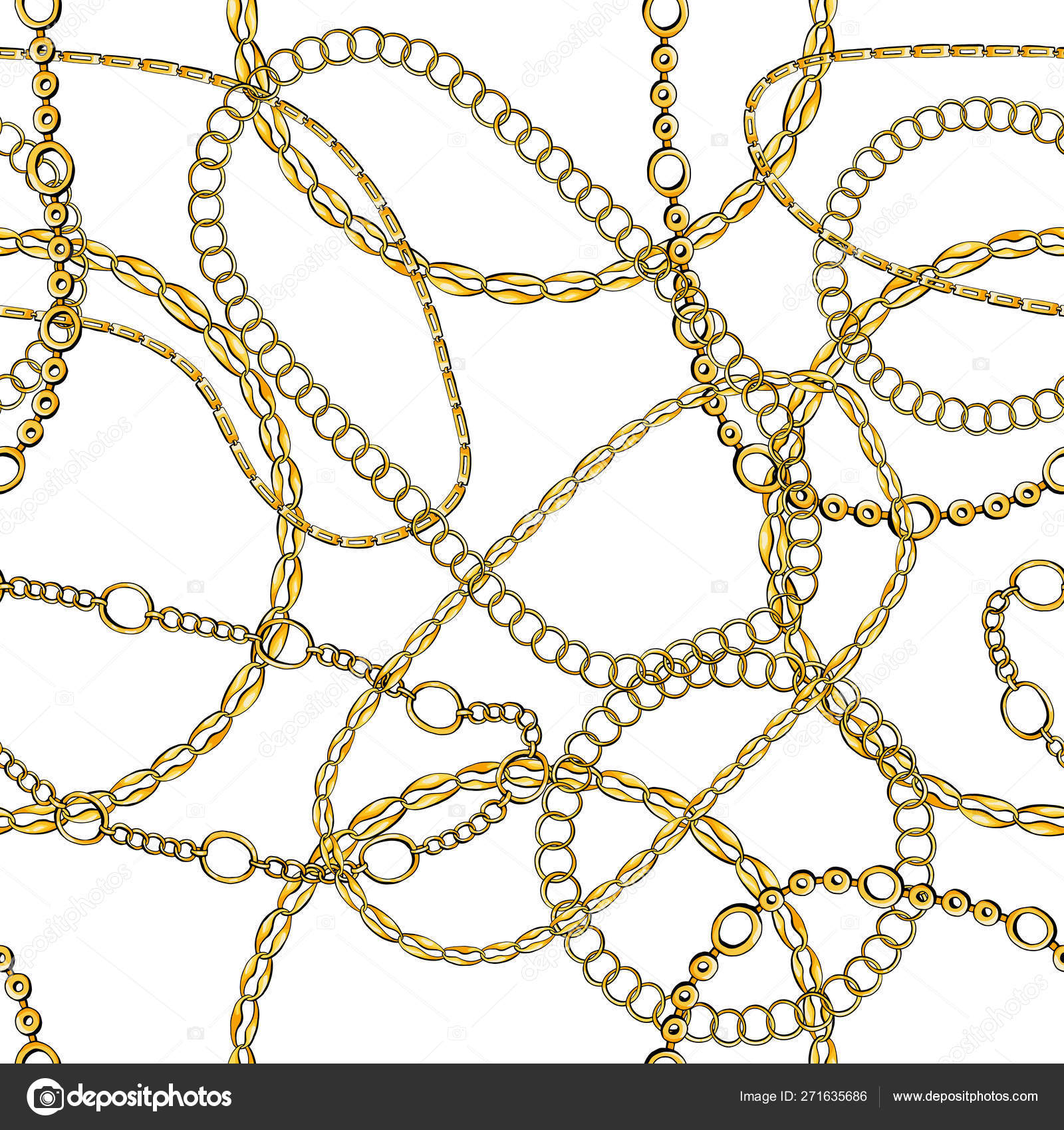 Gold chain vector hand drawn seamless pattern Stock Vector Image by ...