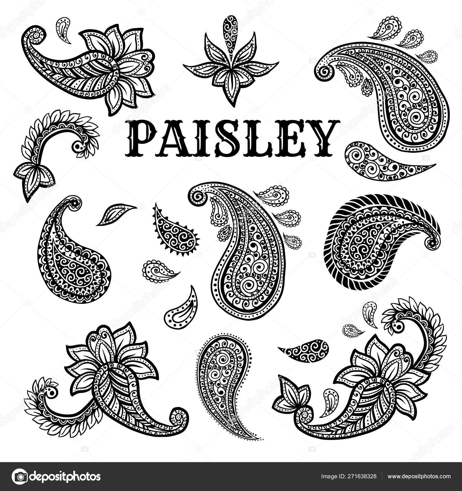 Paisley motifs ink pen illustrations set Stock Vector Image by ...