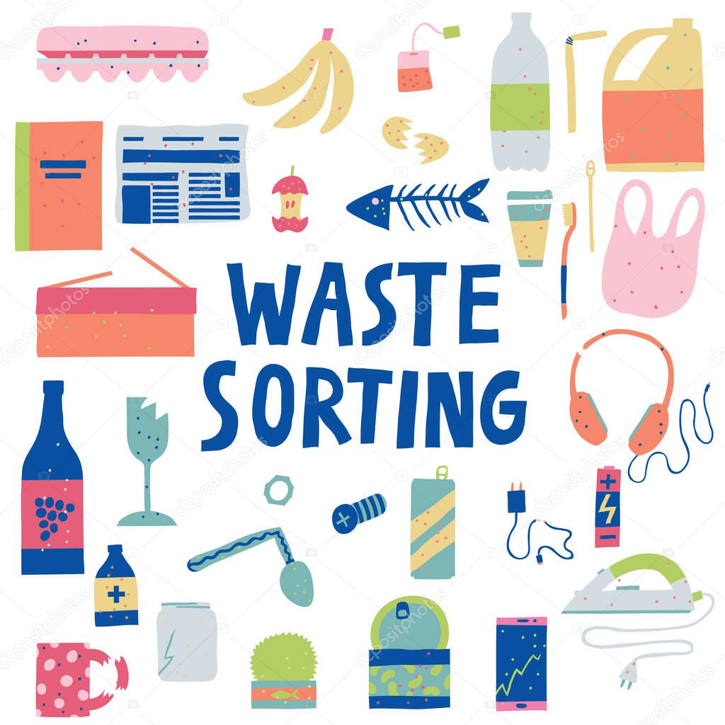 Colección de basura sin clasificar. Clasificación de residuos con ...