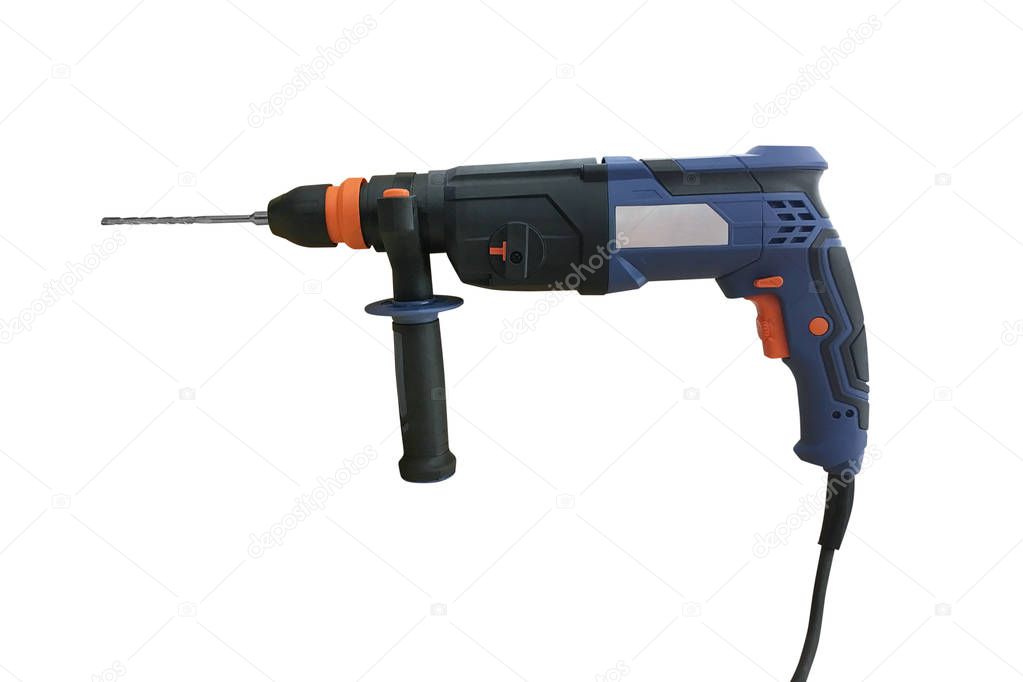 taladro de martillo eléctrico de construcción aislado sobre fondo ...