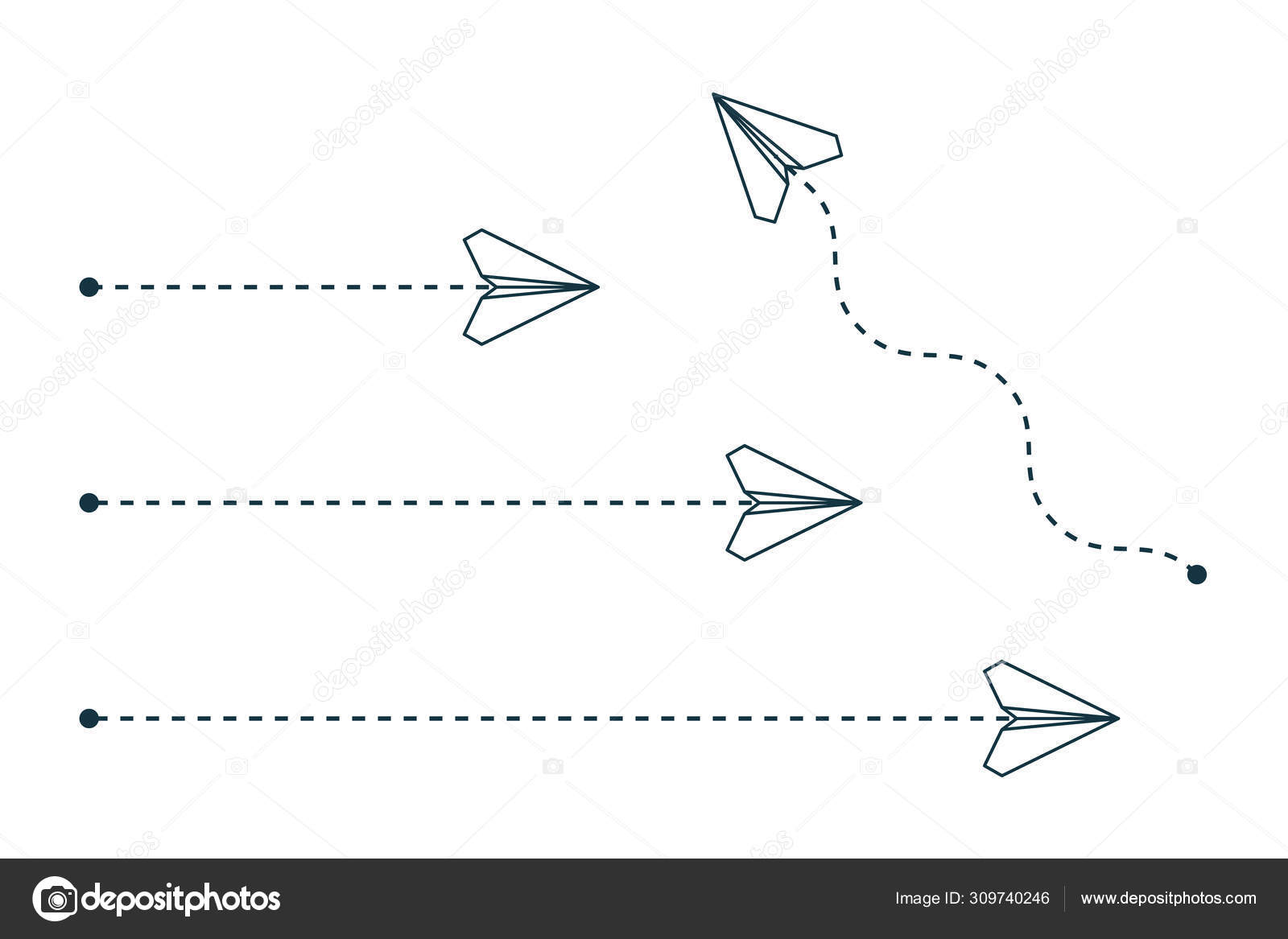 Paper origami airplanes with dotted path icons. Stock Vector by ...