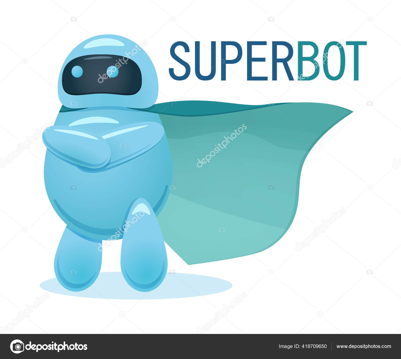 Cute Super Bot Standing Crossed Arms It's Cloack Blows Wind Stock ...
