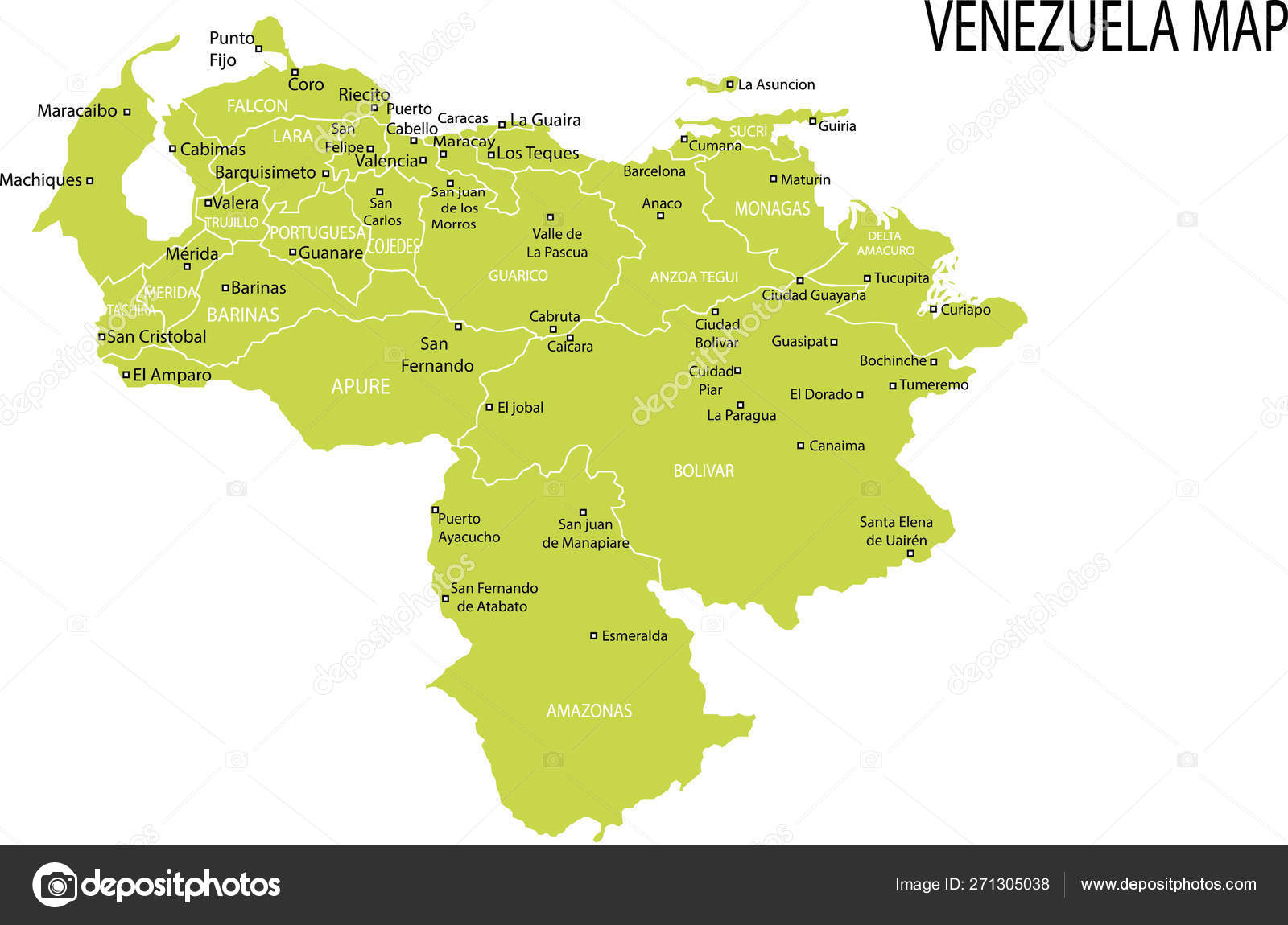 베네수엘라 정치지도 일러스트 스톡 벡터 - ©marsvector 271305038